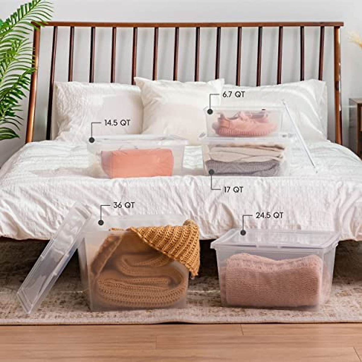 IRIS USA 36 Quart Plastic Storage Bin Tote Organizing Container with Latching Lid, Stackable and Nestable, Clear, 4 Pack