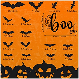 Zonon Halloween Spider Bat Wall Decor Bat Boo Decorations Wall Decal 3D Bats Decor Wall Stickers Self Adhesive DIY Halloween Mirror Decor Removable Spider Acrylic Sticker for Window Wall(Black)