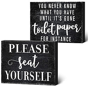 2 Pieces Funny Farmhouse Bathroom Decor You Never Know What You Have Until It's Gone Toilet Paper Sign Please Seat Yourself Sign Humor Toilet Box Plaque for Toilet Decoration, 4 x 5 Inch (Black)