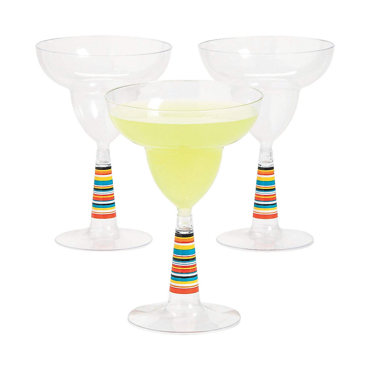 Fun Express Set of 12 Pieces Serape Plastic Margarita Glasses, Each Holds 8 oz, BPA Free Plastic, Cinco de Mayo and Fiesta Party Supplies, Clear