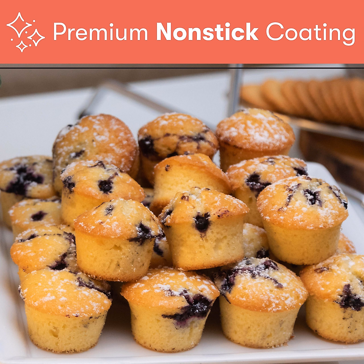 Cooking Light Heavy Duty Nonstick Bakeware Carbon Steel Mini Muffin Pan with Quick Release Coating, Manufactured without PFOA, Dishwasher Safe, Oven Safe, 24-Cup, Gray