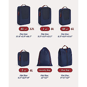 Packing Cubes for Suitcases, BAGSMART 6 Carry On Suitcase Organizer Bags Set Travel Packing Cubes for Women, Lightweight Luggage Organizer Bags with Shoe Bag & Luandry Bag,Navy Blue
