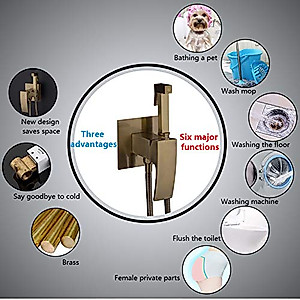 MINJING Bidet Faucets Antique, Hand Held Toilet Bidet Sprayer, Brass Single Handle Wall Mount Bidet Faucet, Hot Cold Water Bidet Sprayer for Toilet