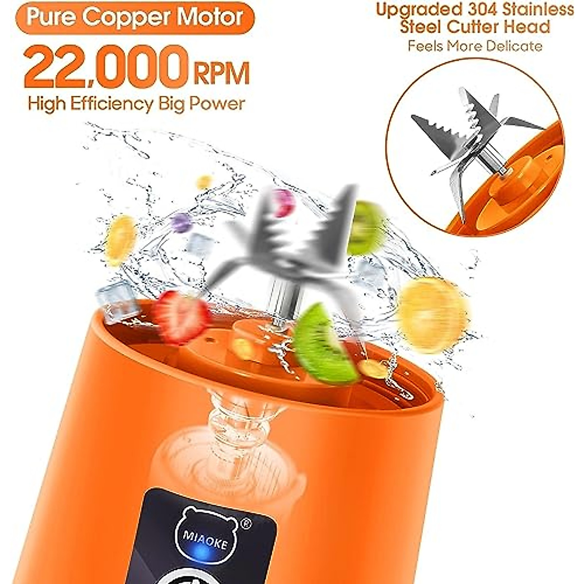 Portable Blender, MIAOKE Personal Mini Juice Blender, USB Rchargeable Juicer Cup with Six Blades in 3D, Smoothie Blender Home/Office/Outdoors- Orange