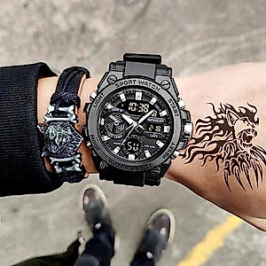 KXAITO Men's Watches Sports Outdoor Waterproof Military Watch Date Multi Function Tactics LED Alarm Stopwatch (3311 Black)