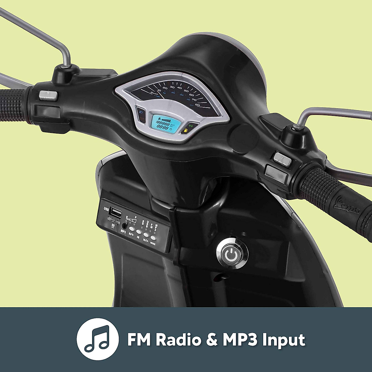 Kid Trax Toddler Vespa Scooter Electric Ride On Toy, 3-5 Years Old, 6 Volt, Max Weight 60 lbs, Black, 6V (KT1419AZA)