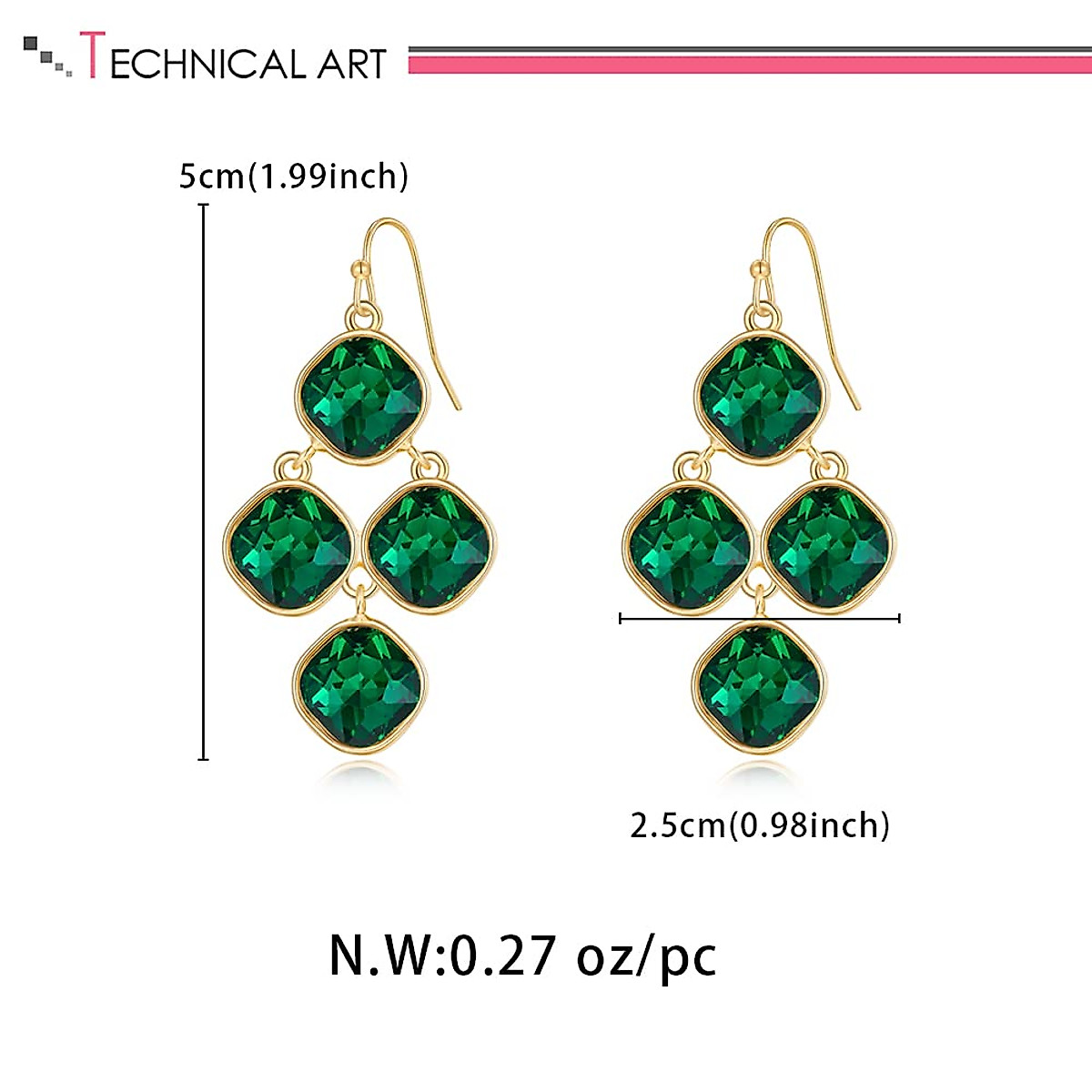 LILIE&WHITE Gold Statement Earrings For Women Emerald Crystal Dangle Earrings Fashion Drop Earrings Chandelier Earrings Gold Jewelry For Women Green Earrings