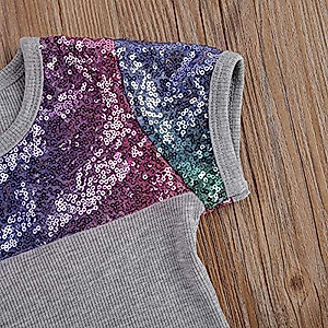 Nie Cuimeiwan Toddler Baby Girl Summer Clothes Sequins Pocket Top T-Shirts Shorts Set Mamas Little Cowgirl Outfit (Style-A Grey, 6-7 Years)