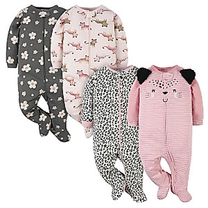 Gerber Baby Girls 4 Pack Sleep 'N Play Footie Leopard Pink 0-3 Months