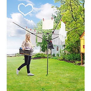 STORAGE MANIAC Outdoor Umbrella Drying Rack, 12 Lines with 164 Feet Drying Space, Steel Frame & Adjustable Height, 4-arm Umbrella Clothesline for Laundry, Collapsible Clothes Drying Rack for Backyard