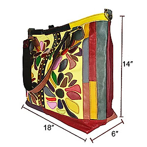 Sibalasi Women’s Trendy Canvas Tote Bags Multicolor Genuine Leather shoulder bag Colorful Handbag Unique Designer Purse with Coin Purse 2pcs/set