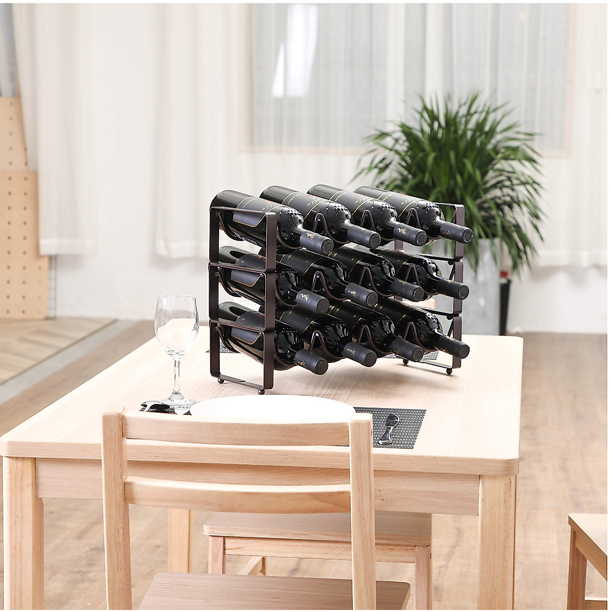 YCOCO Wine Rack,3 Tier Stackable Freestanding Countertop Wine Holder Can Hold 12 Bottles Wine,Space Saver for Wine Cabinet and Counter Storage,for Champagne and Red White Wines