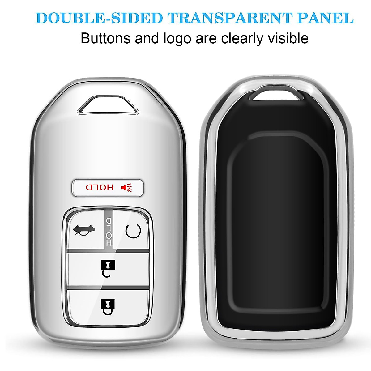 QBUC for Honda Key Fob Cover with Keychain,Soft TPU Full Cover Protection Key Fob Shell Compatible with Honda Accord Civic CRV HRV Pilot Odyssey Passport Smart Remote Key Fob Case (Silver)