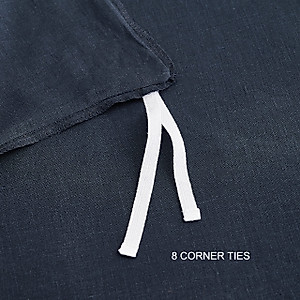 Linen Duvet Cover Queen Linen Bedding 100% French Natural Flax with Stone Washed YKK Zipper Closure High Thread Counts (1 Duvet Cover 2 Pillow Shams Queen Navy)