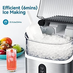 ZAFRO Nugget Ice Maker Countertop, Pebble Ice Maker with Soft Chewable Ice, One-Click Operation Ice Machine with Self-Cleaning, 35.5Lbs/24Hrs for Home,Kitchen,Office