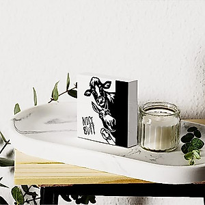 Funny Bathroom Wooden Box Sign Plaque Bathroom Rural Animals Wood Box Home Shelf Desk Farmhouse Art Decor 5 x 5 x 1 Inches