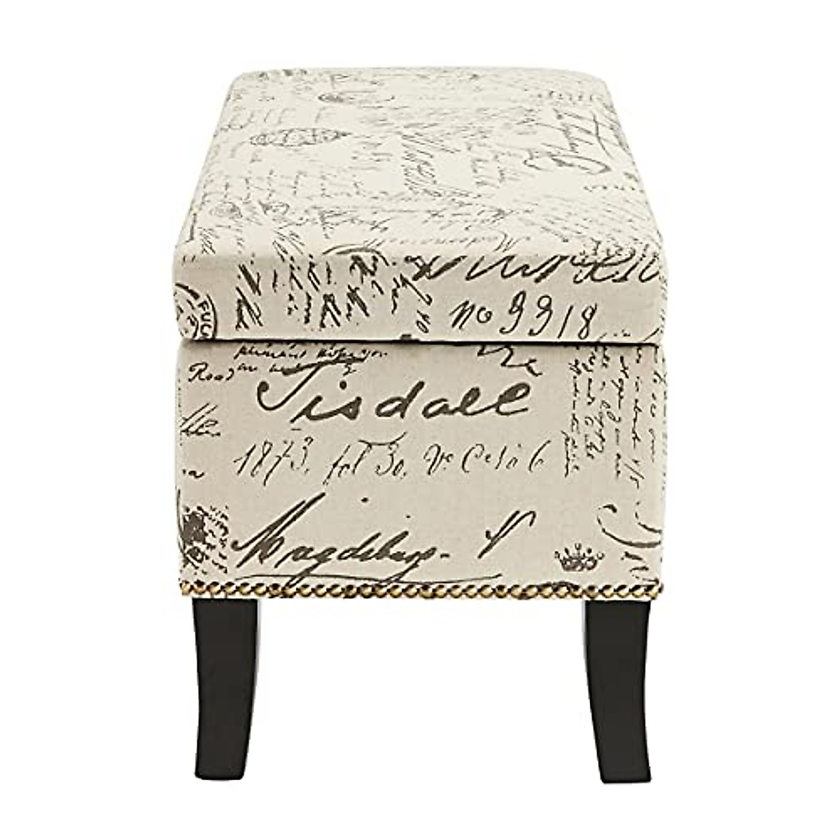 FIRST HILL FHW Dream Lift-Top Storage Ottoman Bench with Fabric Upholstery,Brown Script