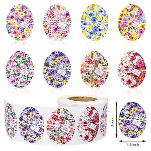 Whaline 500Pcs Easter Stickers Easter Floral Egg Shape Label Stickers Colorful Flower Pattern Decals Self-Adhesive Envelope Sealing Stickers for Spring Easter Holiday Scrapbooking Cards Gift Supplies