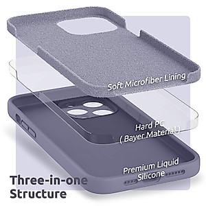 SURPHY Compatible with iPhone 13 Pro Max Case with Screen Protector, (Camera Protection + Soft Microfiber Lining) Liquid Silicone Phone Case 6.7 inch 2021, Lavender Gray