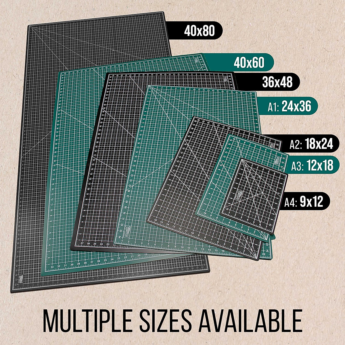 US Art Supply 40" x 80" GREEN/BLACK Professional Self Healing 5-Ply Double Sided Durable Non-Slip Cutting Mat Great for Scrapbooking, Quilting, Sewing and all Arts & Crafts Projects