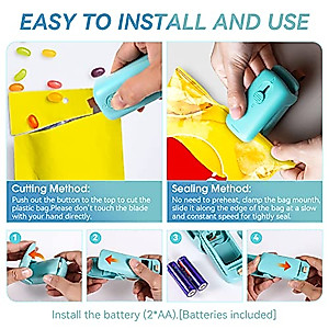 Mini Bag Sealer, ROMSTO Handheld Heat Vacuum Sealer, 2 in 1 Heat Sealer and Cutter with Lanyard, Portable Bag Resealer Machine for Plastic Bags Food Storage Snacks Freshness (2xAA Batteries Included)