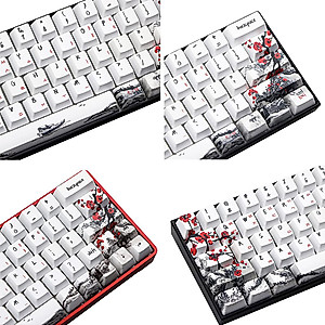 S-YUWEN 71 Keys PBT Keycaps Set - Five Sides Dye-subbed 71 Keys OEM Profile Keycaps 3 Languages for Standard Mechanical Gaming Keyboard DIY Unique Chinese Plum Blossom Theme, one size