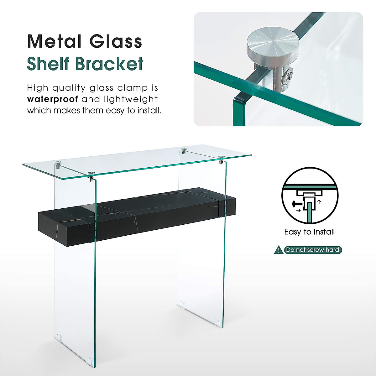 ivinta Glass Console Table with Storage, Small Black Faux Marble Entryway Table for Living Room, 39.4" Modern Sofa Table for Foyer, Hallway, Bedroom