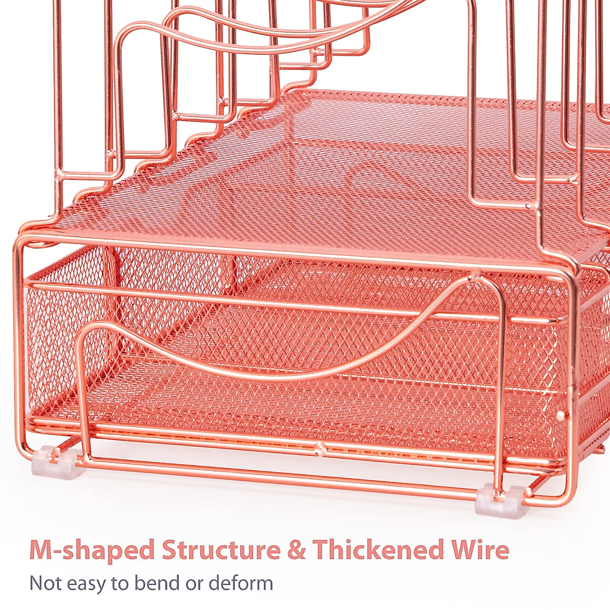 ARCOBIS Rose Gold Desk File Organizer for Women, Desk Organizers and Accessories with Pen Holder & Sliding Drawer & Vertical File Folder Sorters, Cute Desktop File Holder for Office Supplies