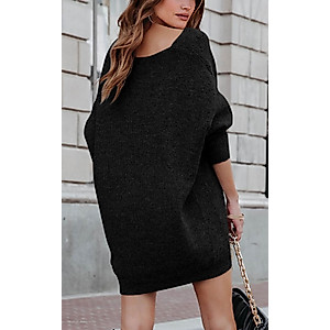 PRETTYGARDEN 2024 Casual Long Sleeve Sweater Dress V Neck Oversized Sweaters for Women Knitted Solid Long Pullover Jumper (Black,Small)
