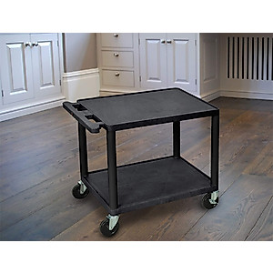 Offex Mobile Electric Multipurpose Utility Storage Audio Video Workstation Cart with 2 Shelves, Black