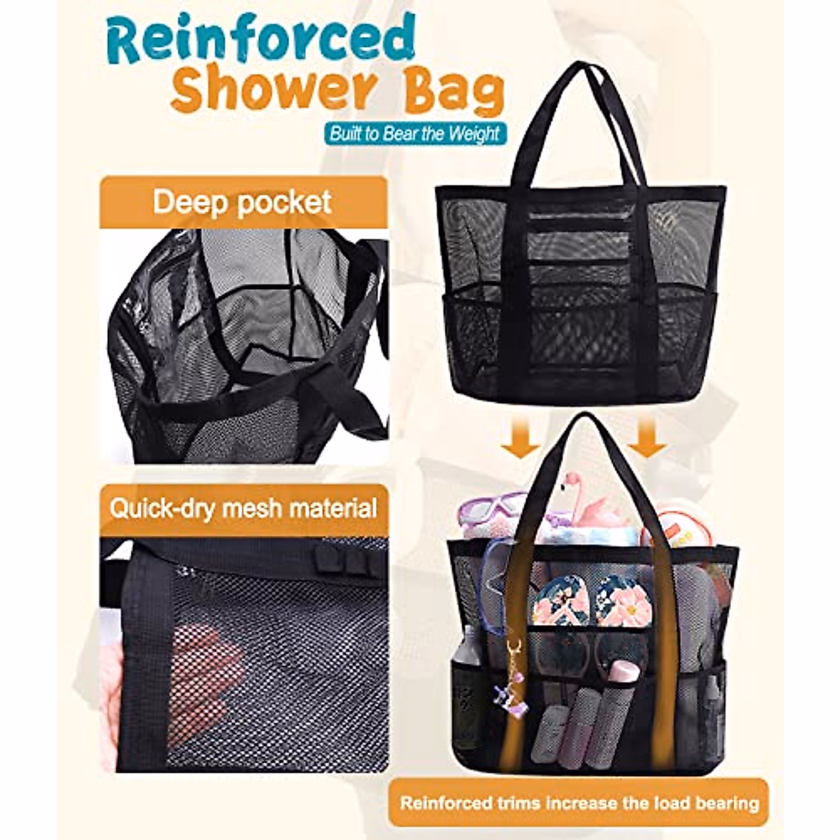 Alidor Large Capacity Mesh Shower Caddy Portable for College Dorm Room Essentials, 9-Pockets, Hanging Shower Tote Bag for Bathroom, Swimming, Beach, Fitness, Gym
