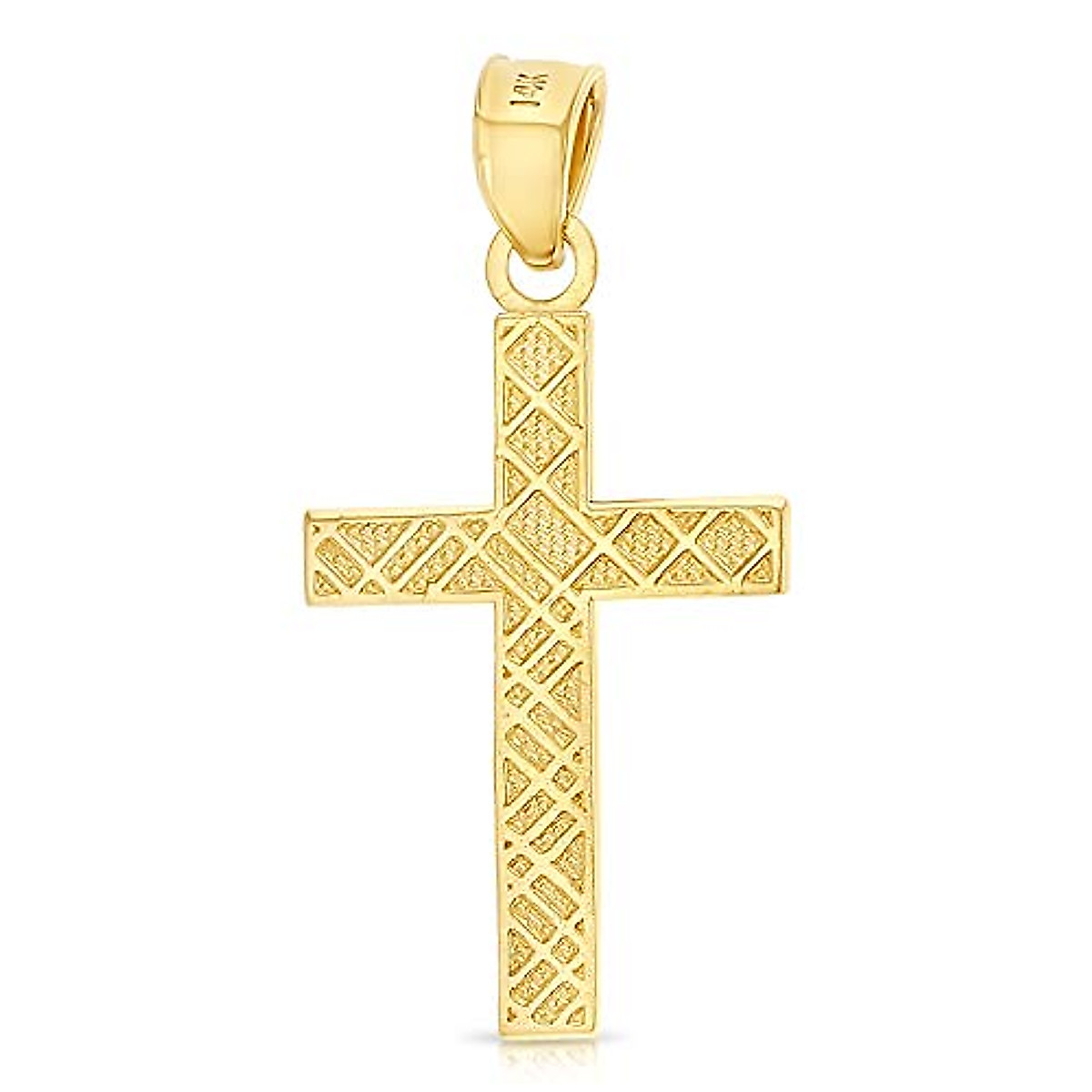 14K Yellow Gold Cross Charm Pendant with 0.9mm Wheat Chain Necklace - 24"