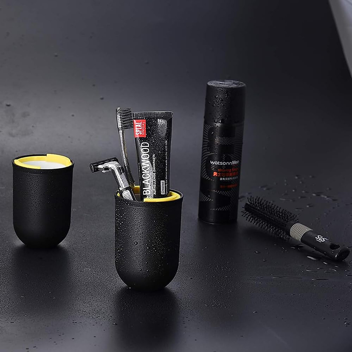 N/W Toothbrush Case Portable Travel Capsule Toothbrush Cup Holder Creative Four in One Plastic Toothbrushes Organizer High-capacity for Trips Home Business Use, Black