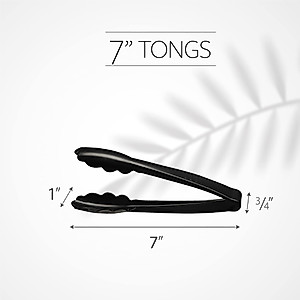 [Black Tongs 7.5'' Inches] Plasticpro 7.5'' Serving Tongs Heavy Duty Reusable Kitchen and BBQ Black Serving Tong for party's, Caterings, Events, Buffet, Weddings, And every Day use Pack of 12