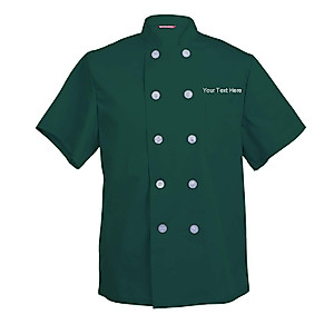 Embroidered Men's Chef Coat Short Sleeve Chef Shirt Cook Coat Personalized with Your Text Hunter Green