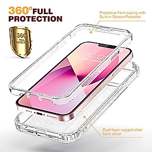 Diaclara Designed for iPhone 13 Case, Full Body Rugged Case with Built-in Touch Sensitive Anti-Scratch Screen Protector, Soft TPU Bumper Case for iPhone 13 6.1" (Clear Glitter)