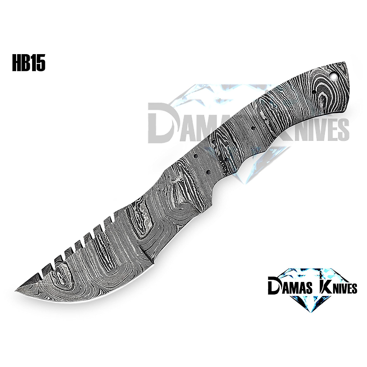 Premium Custom Handmade Damascus Steel Blank Blade Tracker for Knife Making - HB 15. Ideal for Knife Projects and Customization. Durable and Versatile Blank Blade for Knife Making Enthusiasts.