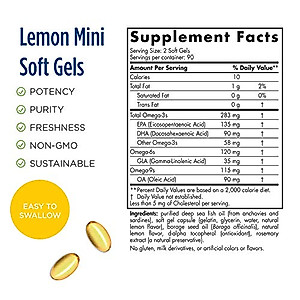Nordic Naturals Complete Omega Jr, Lemon - 180 Mini Soft Gels - 283 mg Total Omega-3s & 35 mg GLA - Healthy Cognition, Nervous System Function - Non-GMO - 90 Servings