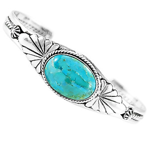 Turquoise Bracelet Sterling Silver 925 Genuine Turquoise (Turquoise)