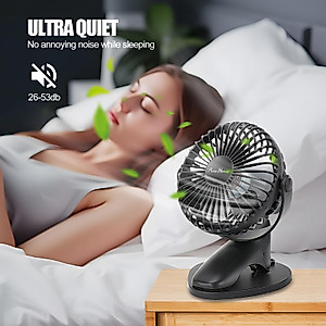 Portable Clip Fan Battery Operated,3 Speeds USB Rechargeable Mini Table Fan with Strong Airflow,360°Rotation Ultra Quiet Personal Desk Fan for Home Office Bedroom Dorm Stroller Camping(Black)
