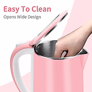 Electric Kettles Stainless Steel for Boiling Water, Double Wall Hot Water Boiler Heater, Cool Touch Electric Teapot, Auto Shut-Off & Boil-Dry Protection, 120V/1200W, 1.8Liter, 2 Year Warranty(Pink)