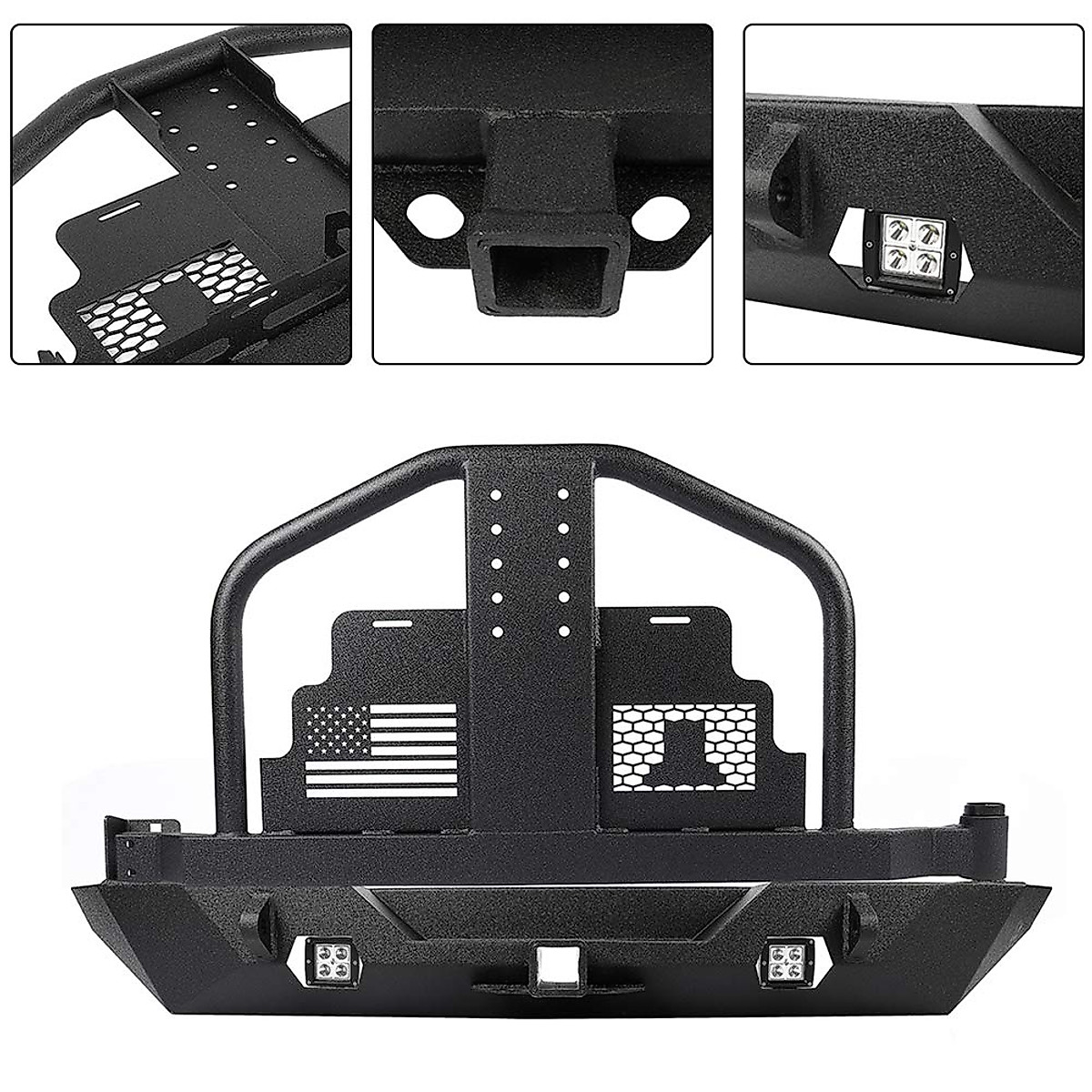 ECCPP Rear Bumper w/Tire Carrier Fit for Jeep Wrangler TJ YJ 1987-2006 (with D-ring & LED Lights) Texture Black