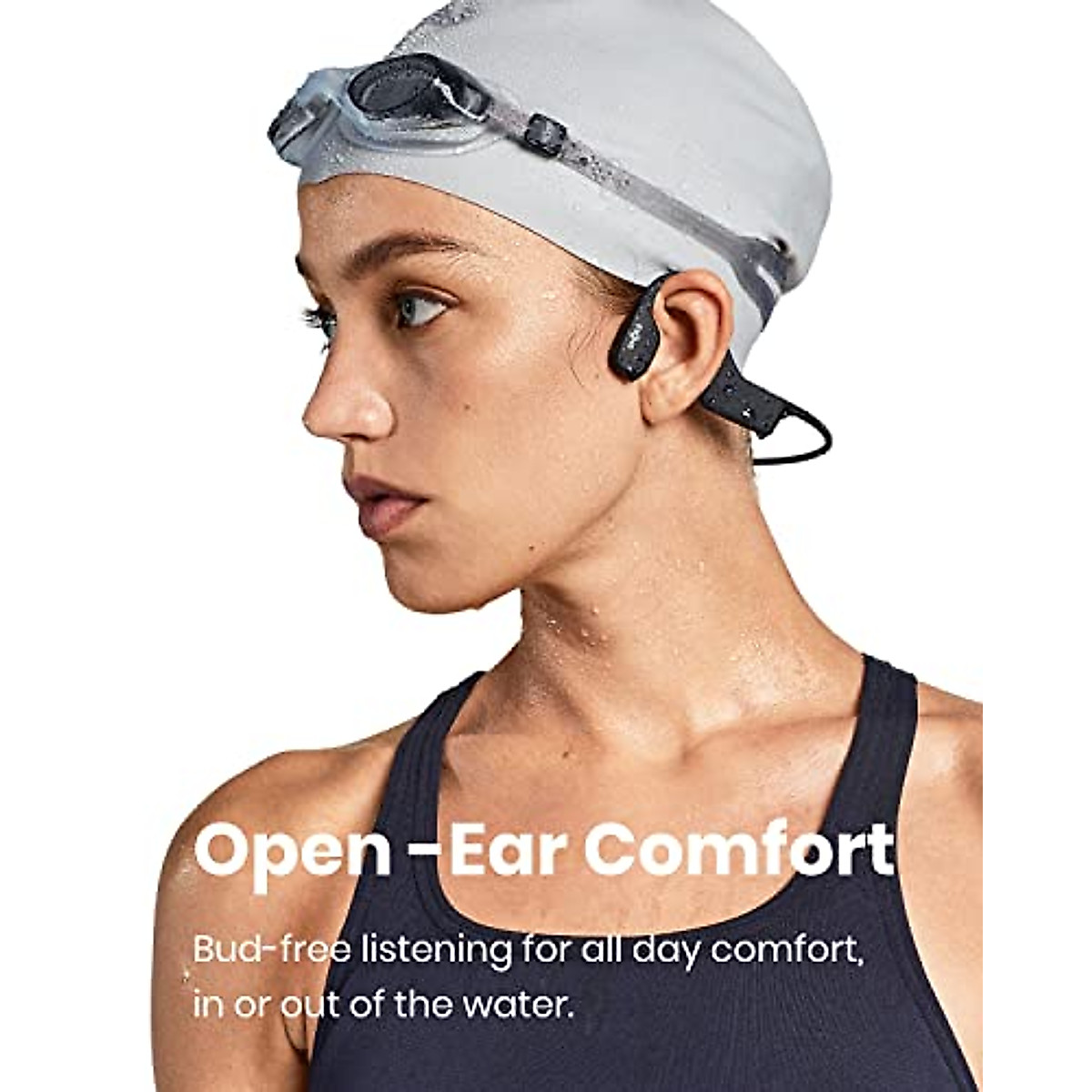 SHOKZ OpenSwim Swimming MP3 - Bone Conduction MP3 Waterproof Headphones for Swimming - Open-Ear Wireless Headphones, No Bluetooth, with Nose Clip and Earplug (Black)