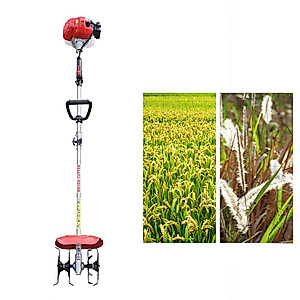 2-Stroke Garden Tiller Gas Powered Cultivators Single Cylinder Cordless Tiller Electric Handheld Garden Weeder Weeding Machine Gasoline for Cutting Grass Wheat Tea Tree 42.7CC
