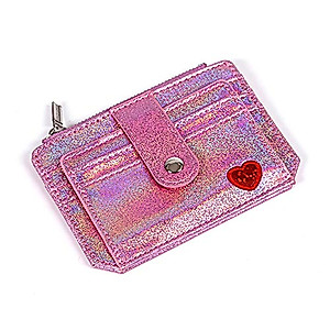 Fida&Moon Glitter Girl Small Wallet RFID Blocking Coin Purse Clip Card Holder (Glitter Pink)