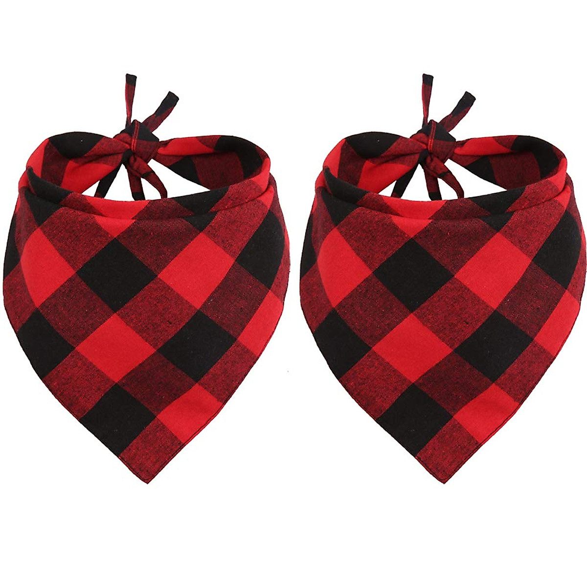 2 Pcs Dog Bandana Christmas Pet Triangle Scarf Accessories Bibs Red Black Plaid Large