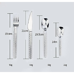 Silverware Set Flatware Cutlery Geometric Hammered Stainless Steel Kitchen Utensils Tableware，Mirror Finished，Service with Steak Knives Dinner Fork Knife Spoon