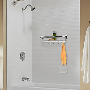 Polished Chrome Shampoo Shelf Grab Bar 18 Inch, Zepolu Stainless Steel 2-in-1 Decorative Grab Bar w/Tray, Bath and Shower Safety Handle, Wall Mounted Handrail Balanced Support Assist Bar for Senior