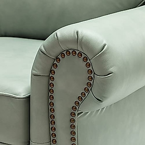 HULALA HOME 81'' Upholstered Leather Sofa with Nailhead Trim and Rolled Armrests, Mid-Century Modern Living Room 3-Seater Couch, Sage Couch with Removable Cushion for Bedroom Apartment