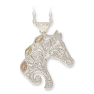 Landstroms Sterling Silver Horse Pendant with Black Hills 12k Gold Leaves
